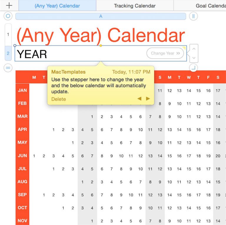 (Any Year) Calendar Tracker Template | MacTemplates.com